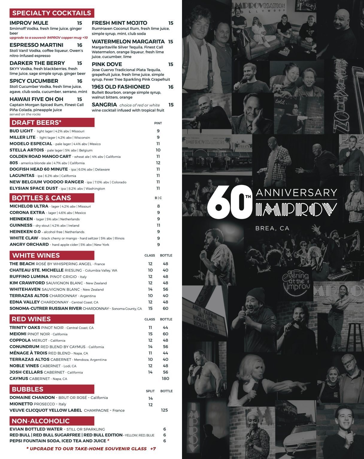 Brea Improv Food and Drink Menu