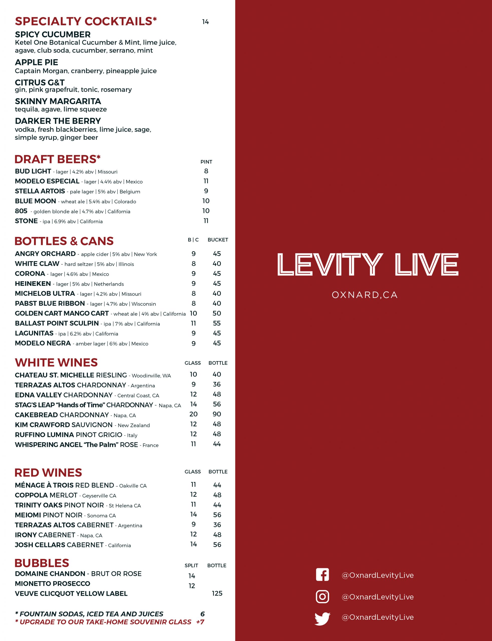 Oxnard Levity Live Food And Drink Menus Oxnard Levity Live Food And Drink Menus