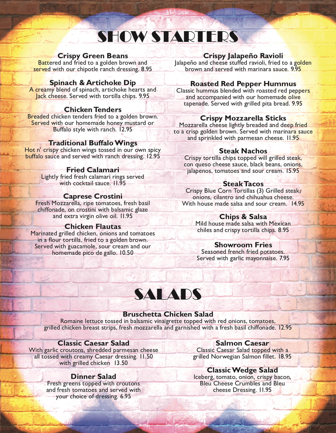 Chicago Improv Food and Drink Menus
