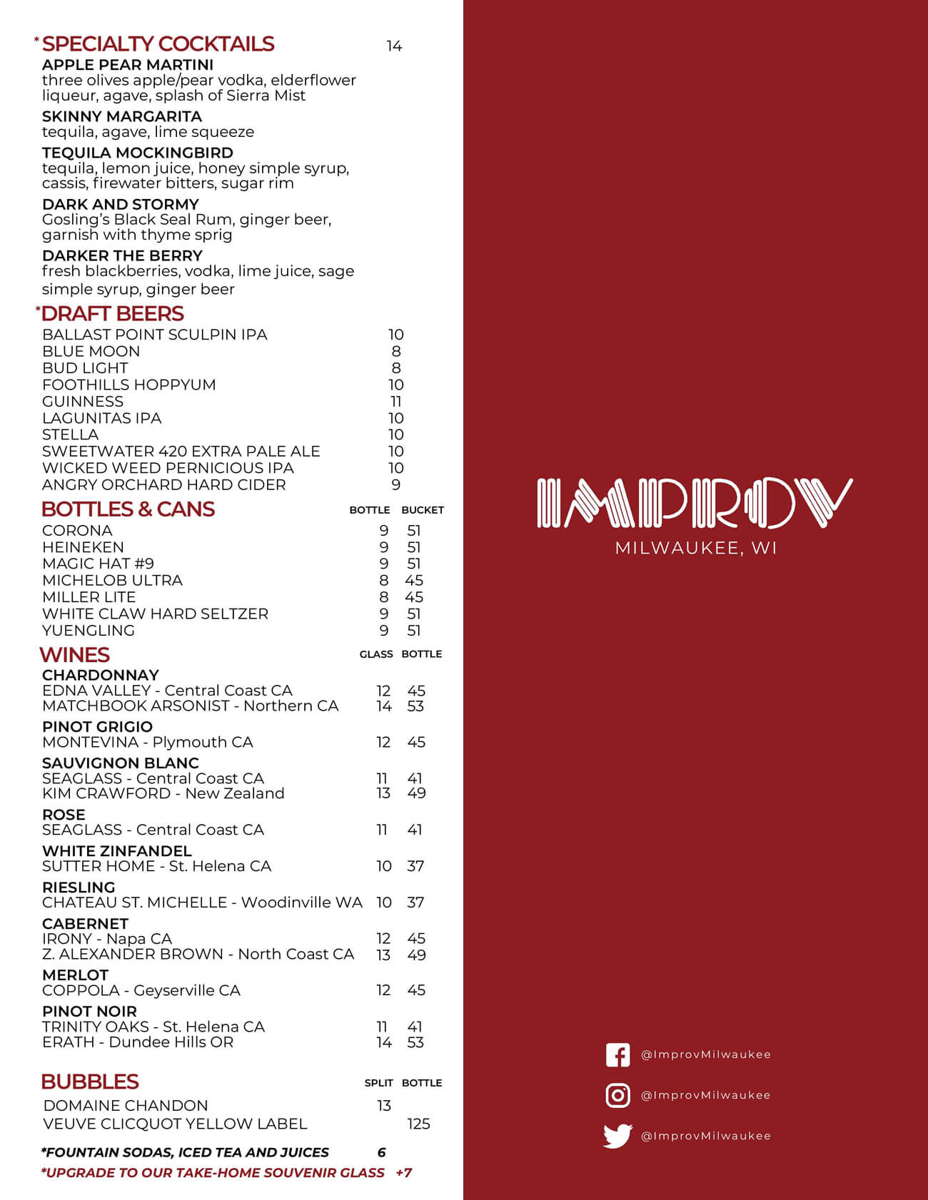 Milwaukee Improv Food & Drinks