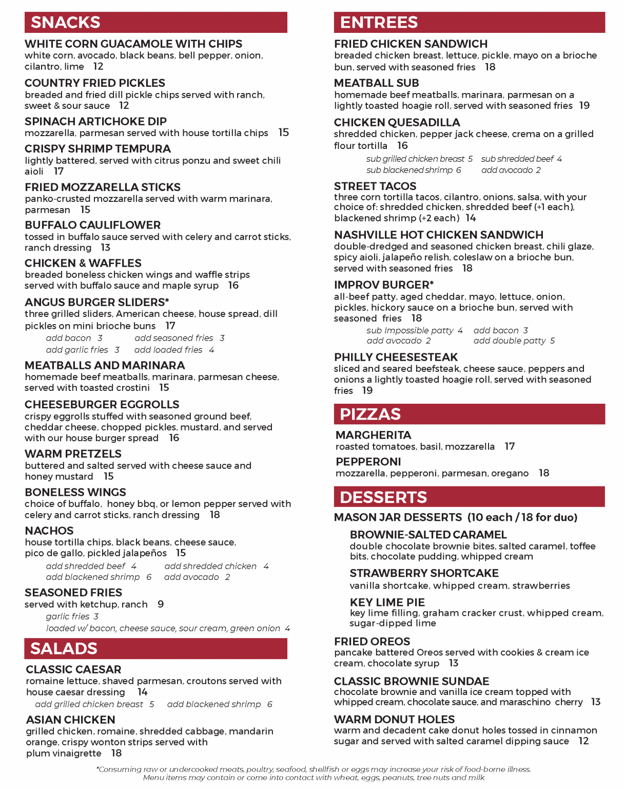 Milwaukee Improv Food & Drinks